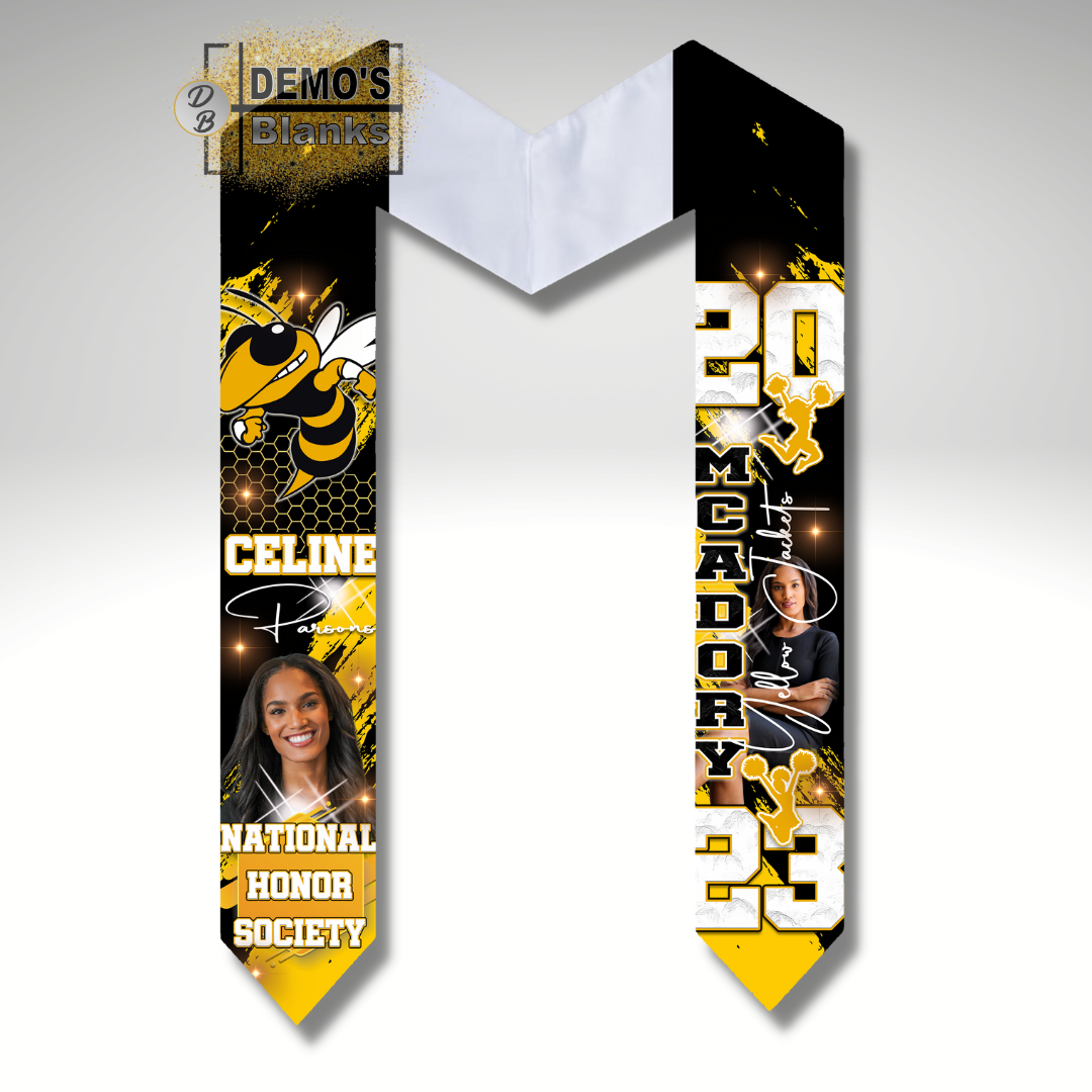 60" Yellow Jacket Graduation Stole Template Digital Product – Demo's Blanks